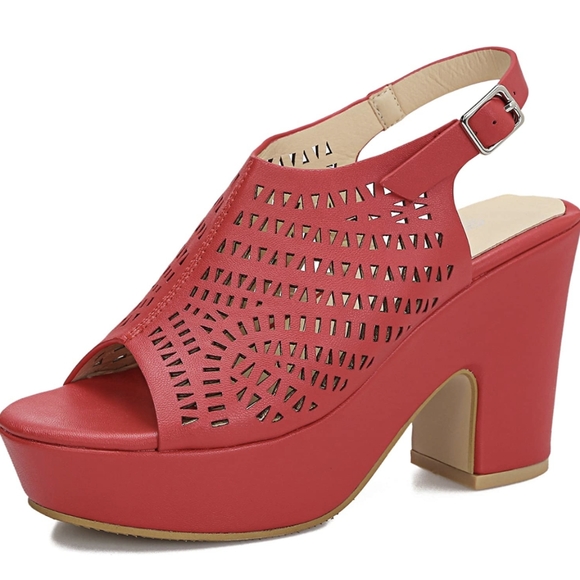 Camssoo | Shoes | Camssoo Sz 75 Eu 38 Red Chunky Block Heel Platform ...